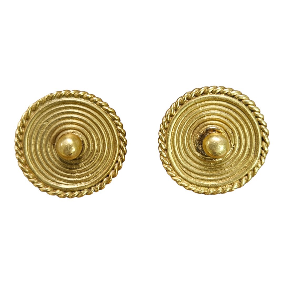 LA CANO PRE-COLUMBIAN Disk Round Pierced EARRINGS 24K… - Gem
