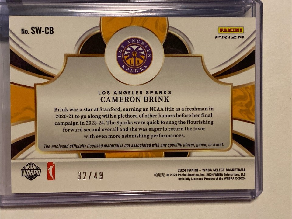2024 Panini Select WNBA - Cameron Brink - PURPLE ROOKIE PATCH #/49 - LA ...