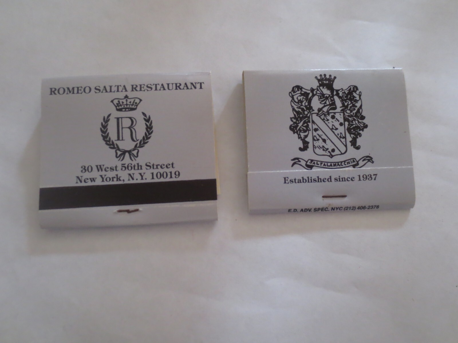 SET OF 2 ROMEO SALTA RESTAURANT NEW YORK Matchbooks Full and Unstruck ...