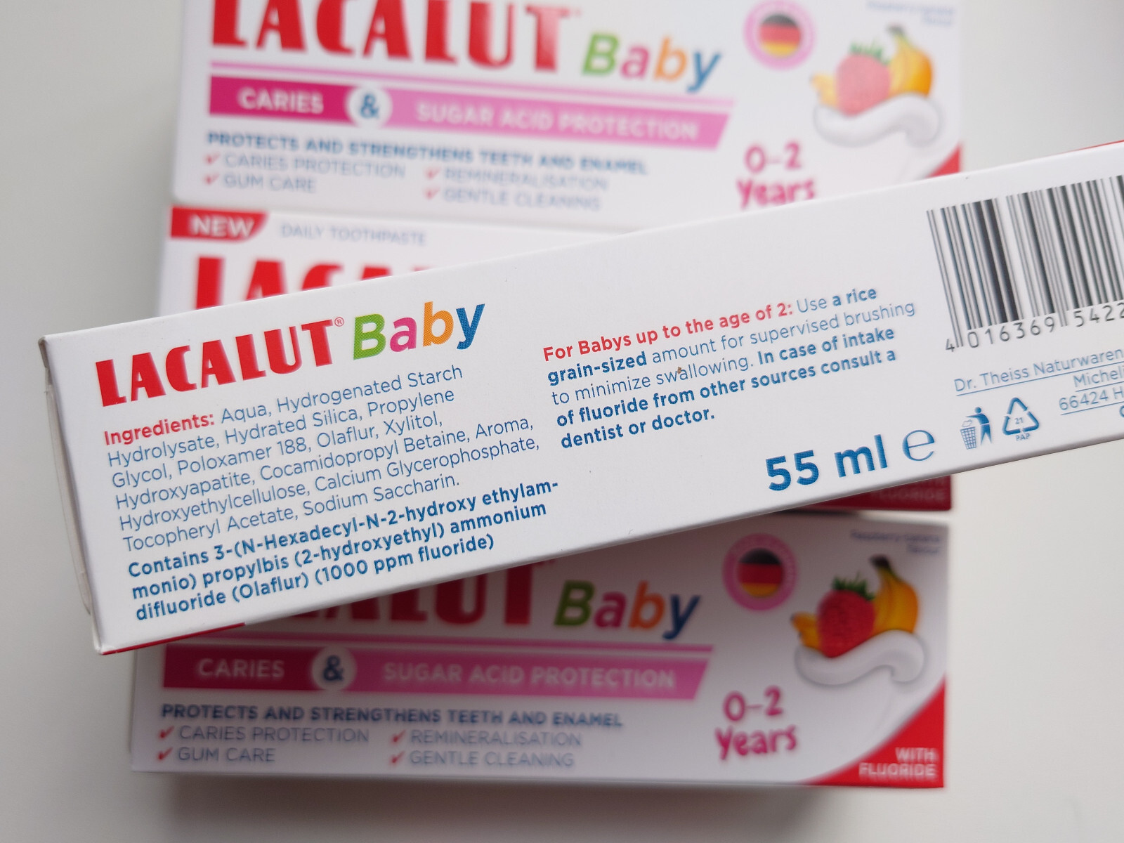 4 LACALUT Baby Toothpaste 0-2 Years Caries & Sugar Acid Protection 55ml ...