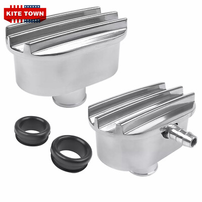 Set of 2 Polished Aluminum Finned Oval Air & PCV Breather Combo Valve ...