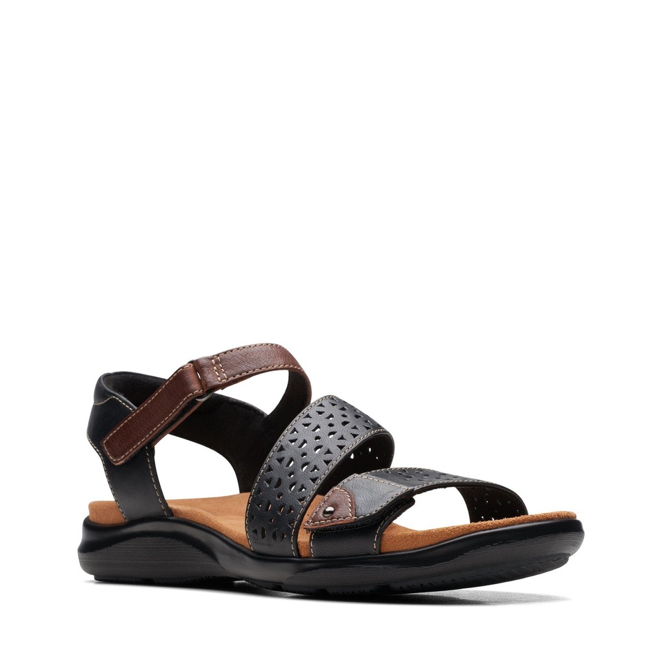 Clarks Womens Kitly Way Black Leather Casual Sandals Shoes | eBay