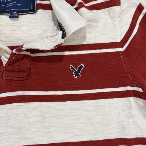 American Eagle Rugby Shirt Mens L Red White Vintage Long Sleeve Polo ...