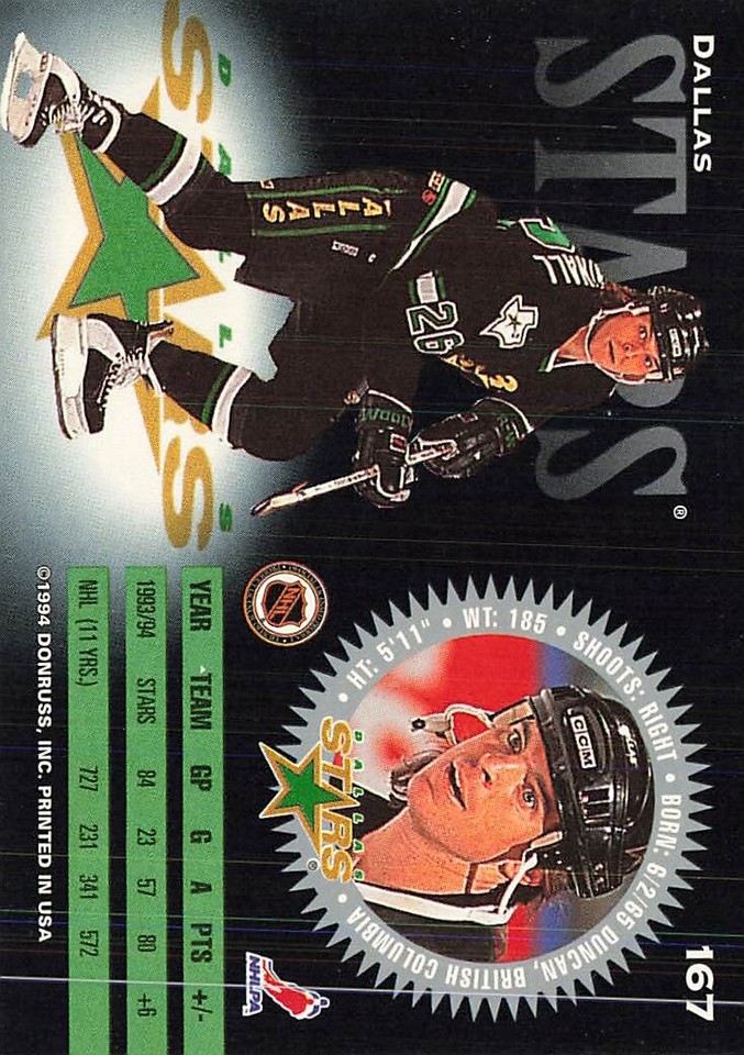 1994 Donruss #167 Russ Courtnall Dallas Stars | eBay