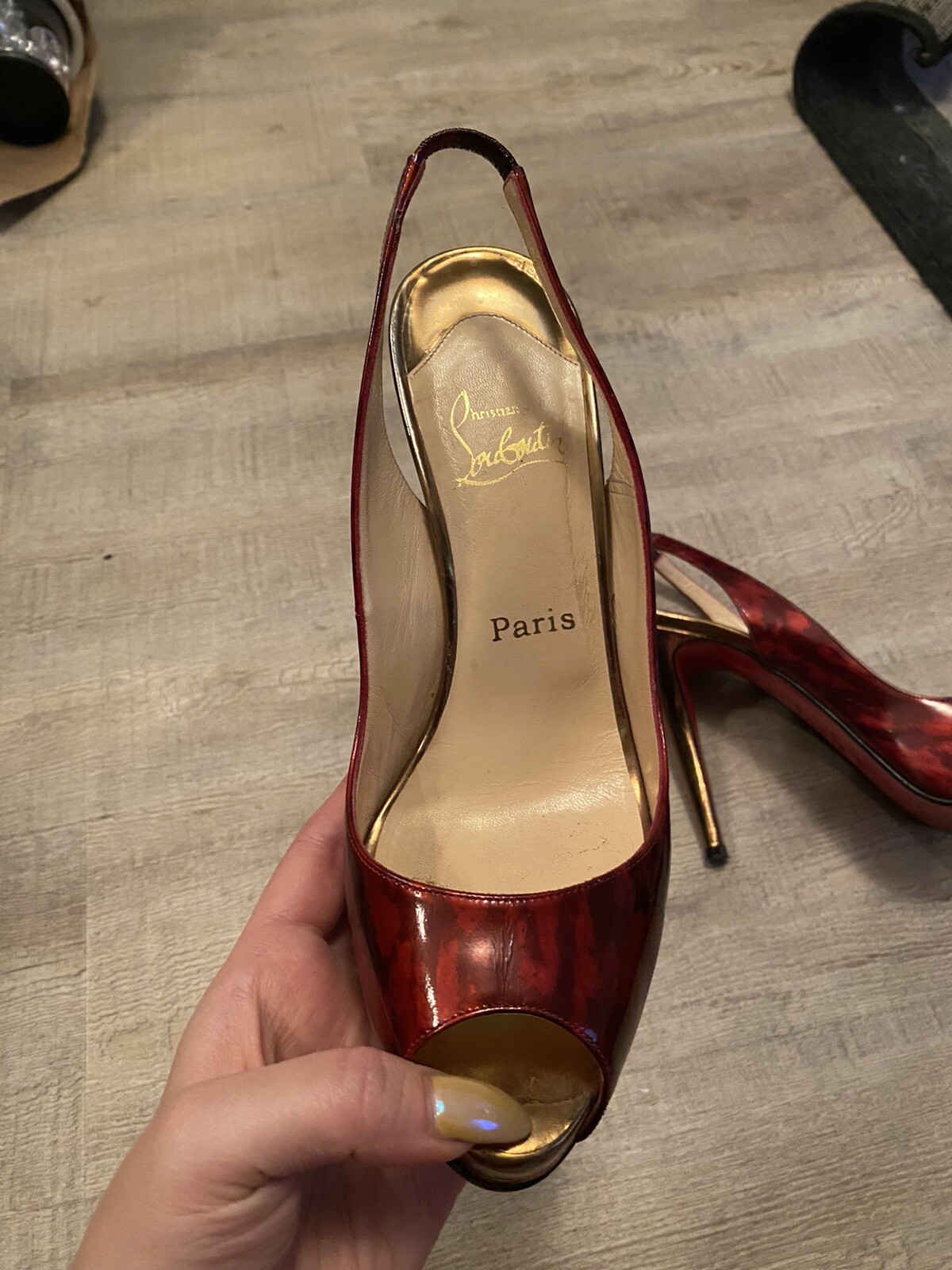 Christian Louboutin Red Patent Leather with Gold Heel… - Gem