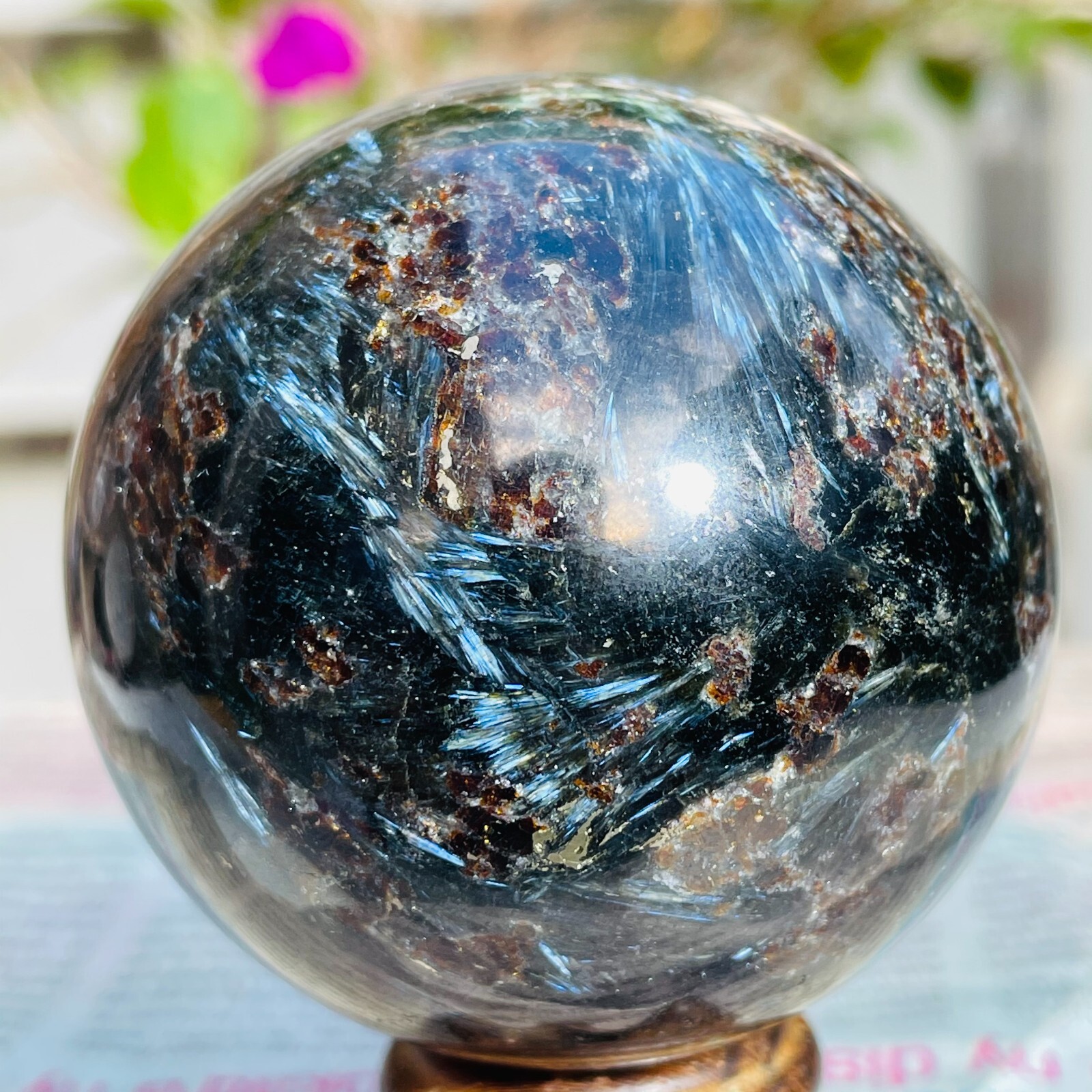 353g Natural Astrophyllite Fireworks Stone Quartz Crystal Sphere Ball ...