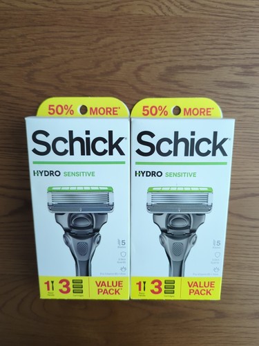 2 Pack Schick Hydro Sensitive 5-Blades Men Razor 1 Handle + 3 ...