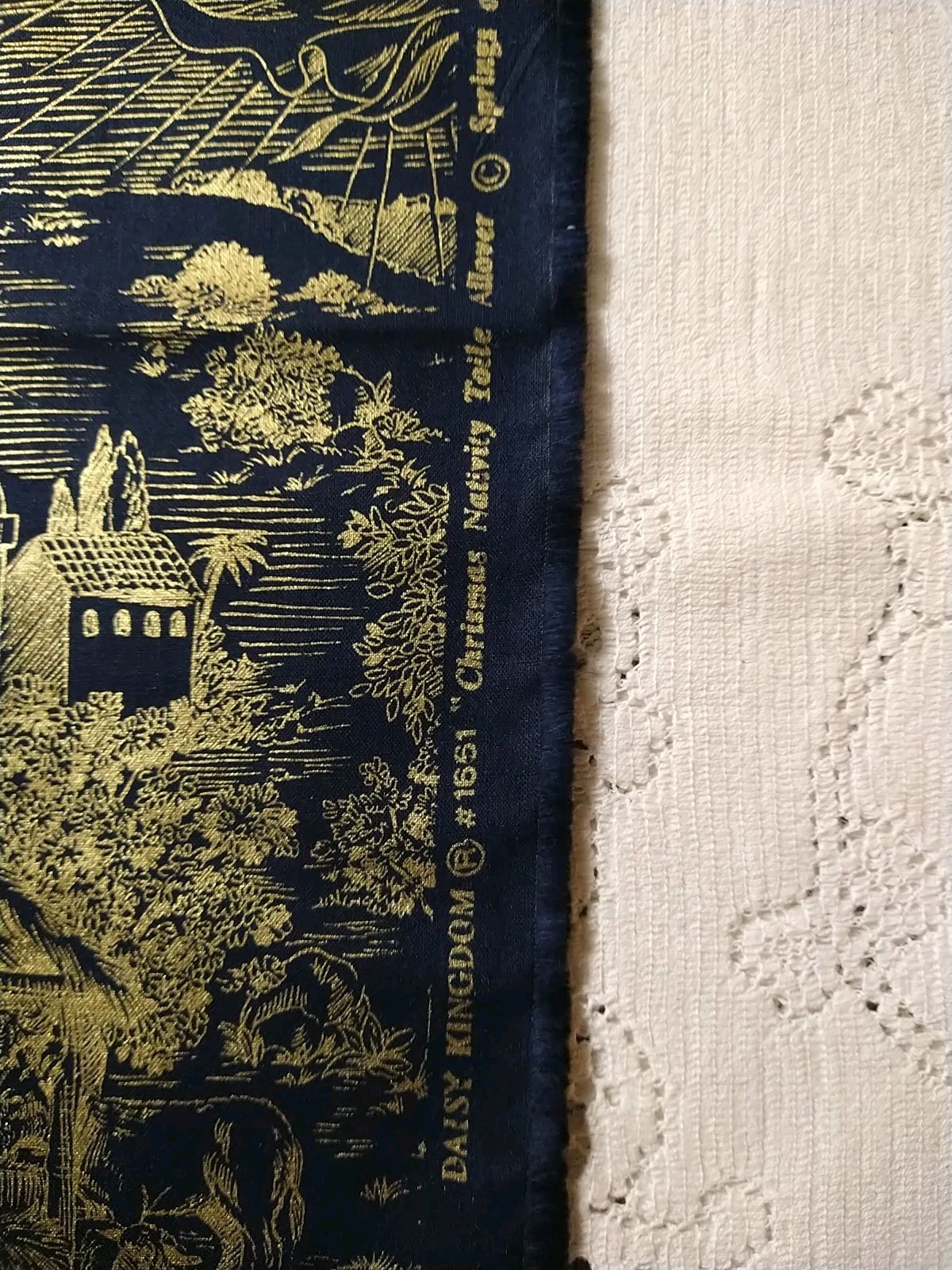 DAISY KINGDOM CHRISTMAS NATIVITY TOILE Allover Black & Gold Cotton ...