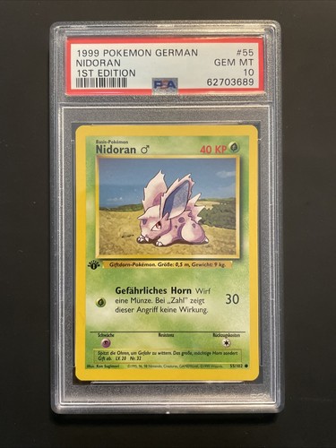 POKEMON 1999 - NIDORAN - PSA 10 - 1ST EDITION BASE SET # 55/102 ...