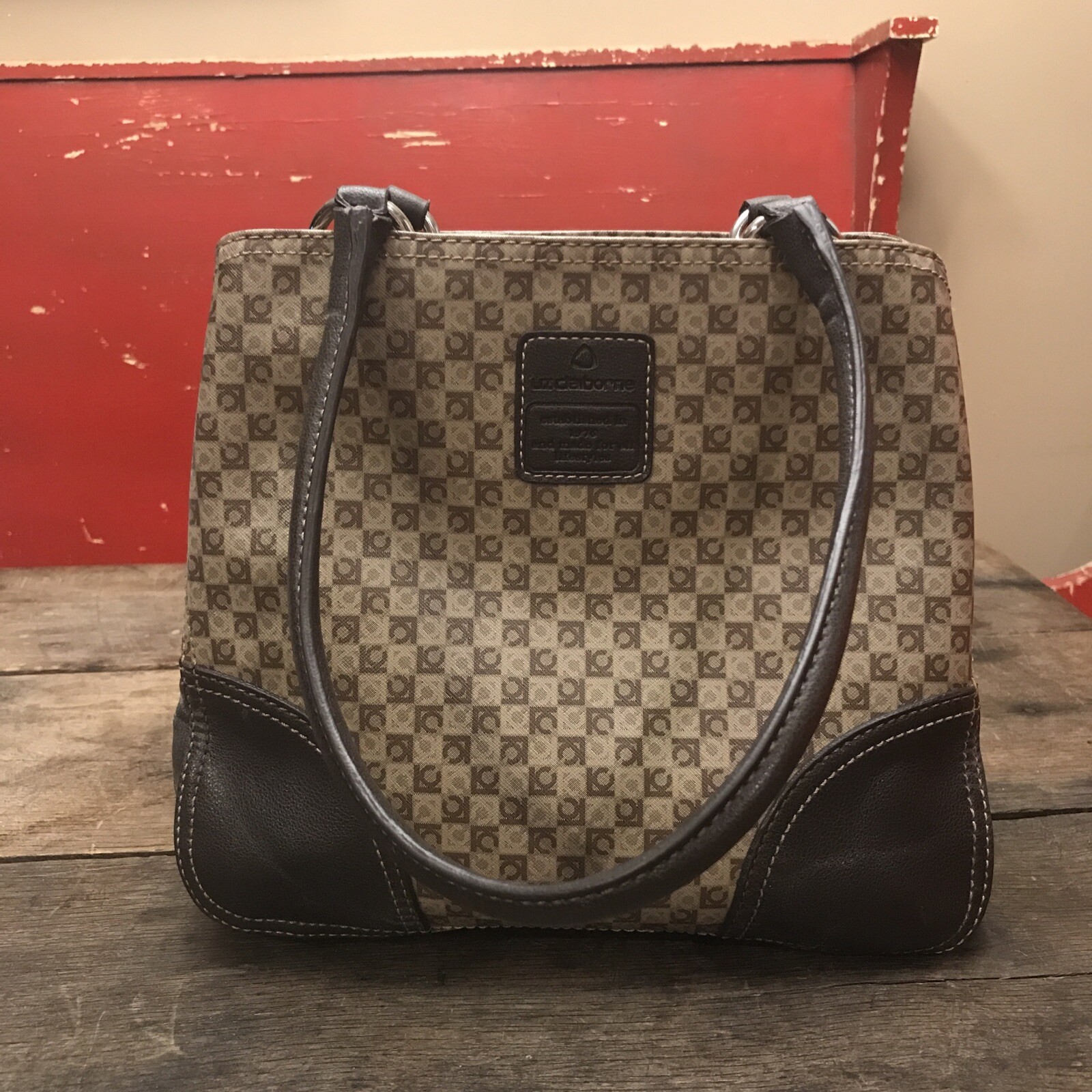 Liz Claiborne Purse Brown LC Logo Through Out Handbag… - Gem