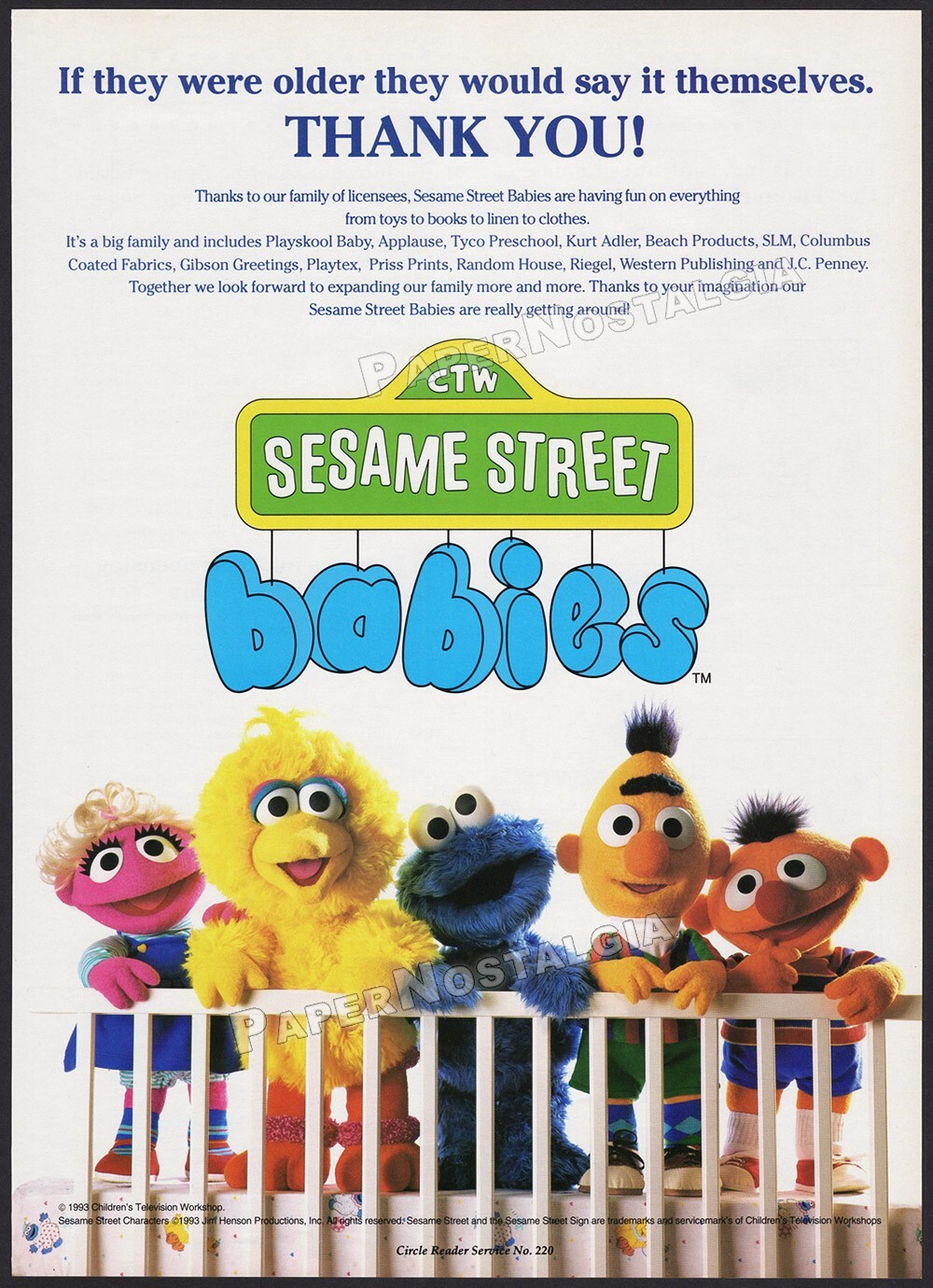 SESAME STREET BABIES - Original 1993 Trade AD / poster_ Big Bird Cookie ...