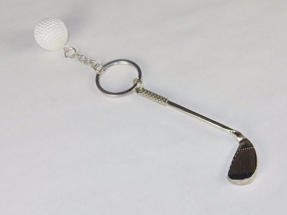 Golf Club & Ball Novelty Key Ring ~ Realistic Metal Club, w/Plastic ...