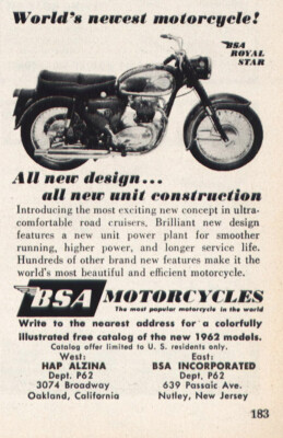 1962 BSA Motorcycles: Worlds Newest Motorcycle Vintage Print Ad | eBay