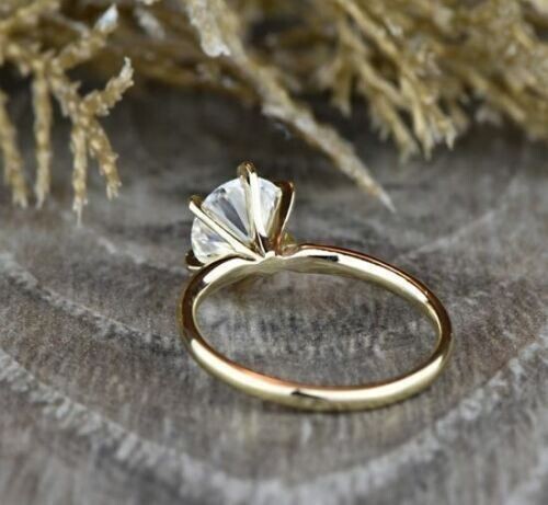 2Ct Round Lab-Created Diamond Solitaire Engagement Ring 14k Yellow Gold ...