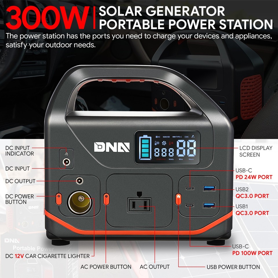 Portable Charging Power Station 300W Solar Generator RV Camping Home ...