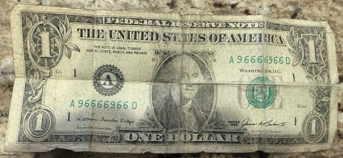 1985 $1 Bill - BINARY/ROTATOR Fancy Serial Number 96666966 - Two-Digit ...