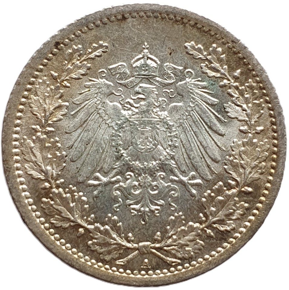 1/2 Halbe Mark Stück 1914 A Deutsches Reich Reichsadler Silber Münze ...