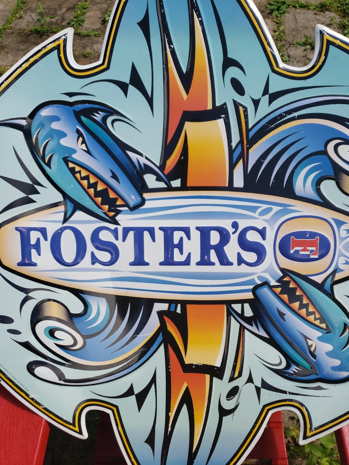 Original Vintage FOSTERS BEER Metal Tin Sign- Sharks Surfboard Bar ...