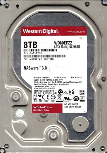 WD80EFZZ-68BTXN0 FEB 2022 Thailand Western Digital NAS Hard Drive 8TB ...