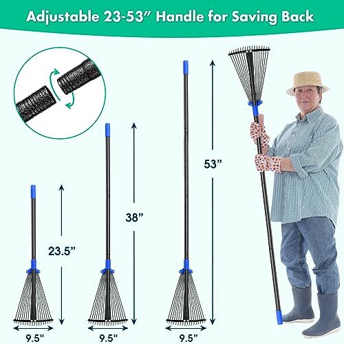 Garden Leaf Rake with Expandable Head from 9.5 inch to 17 inch ...