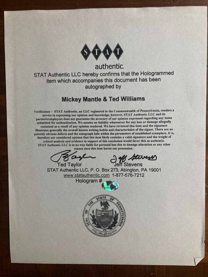 Mickey Mantle & Ted Williams Signed Autograph Signatures 10x8 Glossy ...