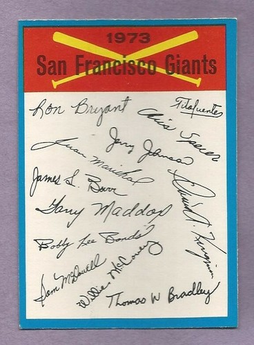 1973 OPC San Francisco Giants Team Checklist Card | eBay