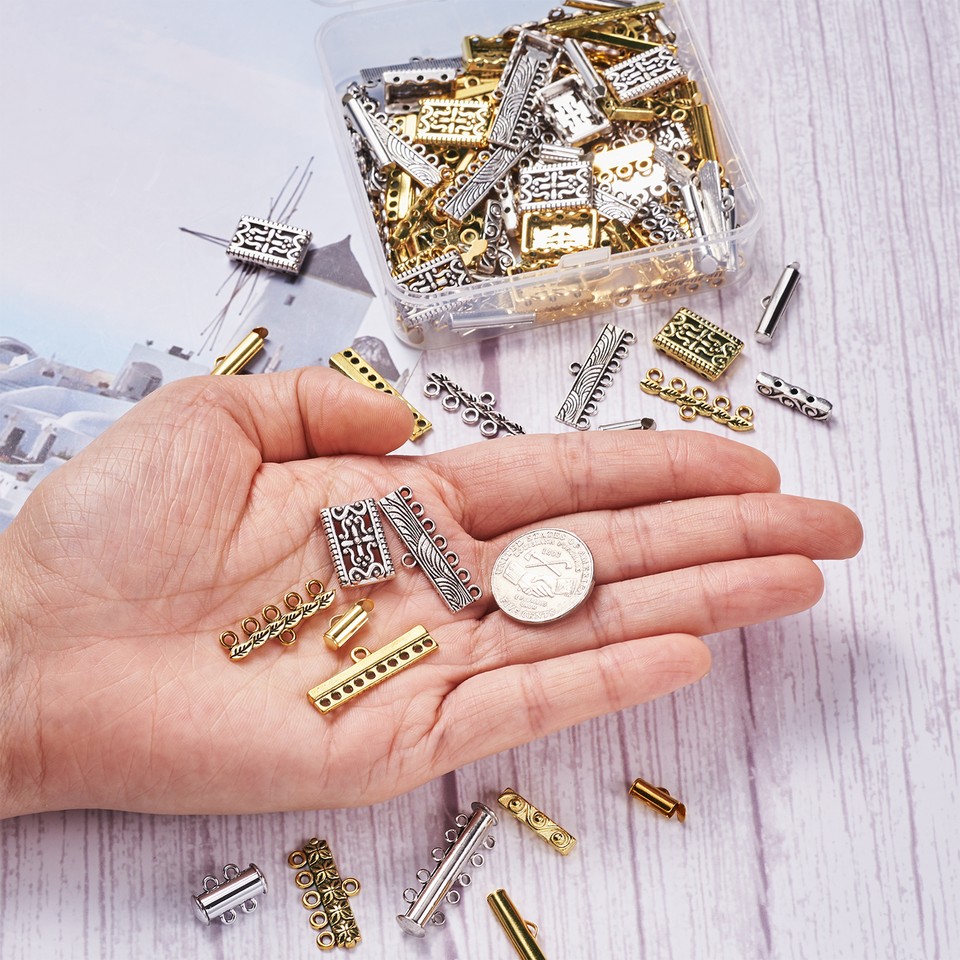 148pc Brass Magnetic Slide Lock Clasps Alloy Links /Iron Slide On End ...