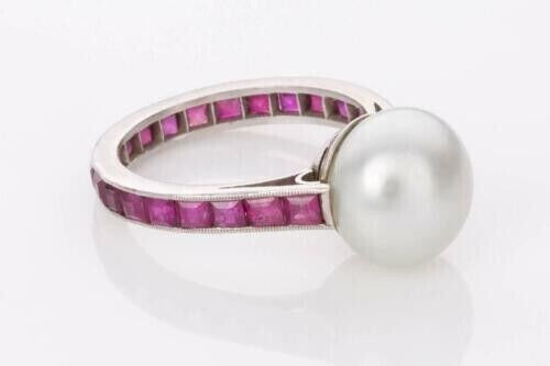 Awesome Round Cut White Lab Created Pearl & Ruby Women'sSpecial ...