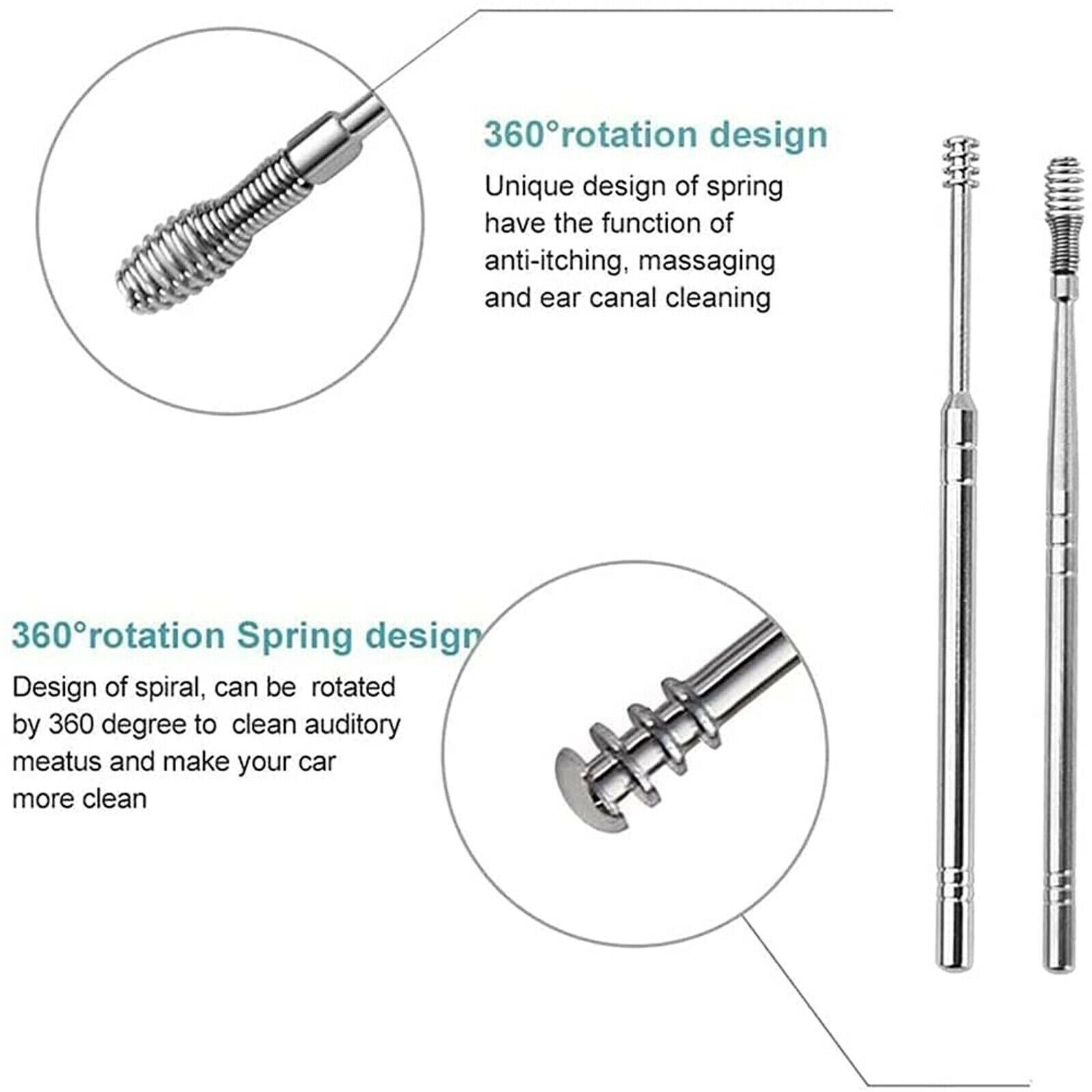 6pcs Ear Pick Cleaning Set Spiral Tool Spoon Ear Wax Remover Cleaner ...