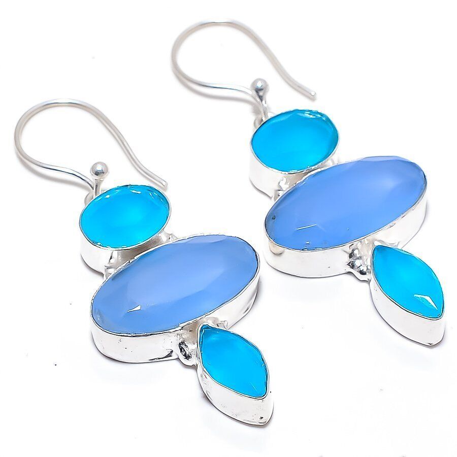 Blue Onyx Chalcedony Fancy Gemstone 925 Sterling Silver Jewelry 1 ...