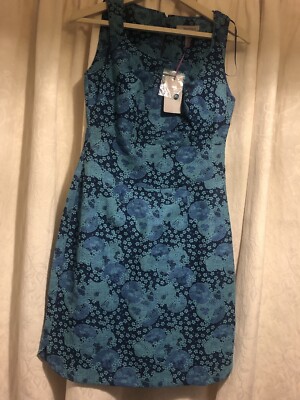 Pepperberry Super Curvy Pretty Dress Texture Jacquard Blue UK8 New With ...