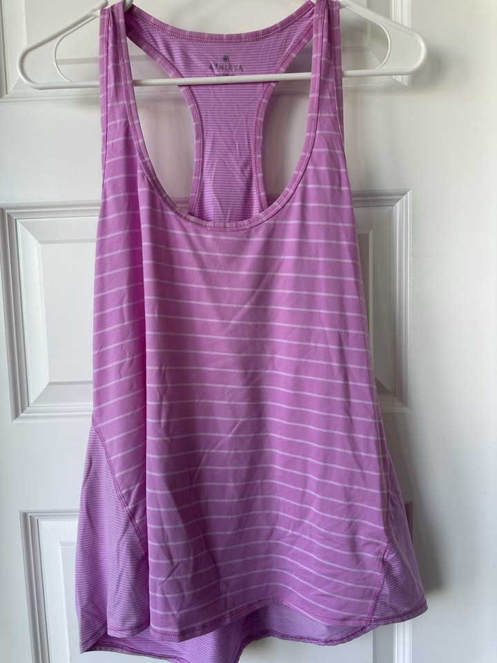 Athleta Pink Purple Chi Tank Varied Stripe Racerback Relaxed Fit Top ...