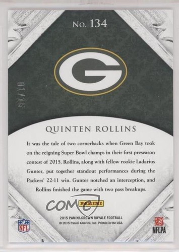 2015 Panini Crown Royale Rookie Premier Date /15 Quinten Rollins #134 ...