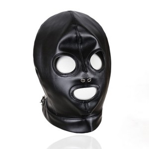 Black PU-Leather Breathable Gimp Mask Full Head Hood Open Mouth Eyes ...