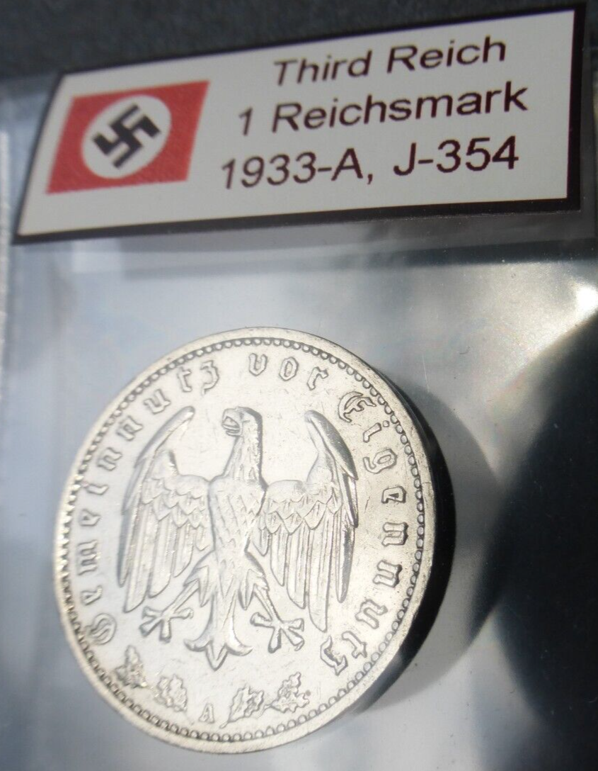 1 Reichsmark Nazi Coin 1933-36 Nickel Third Reich Info Labeled WW2 ...