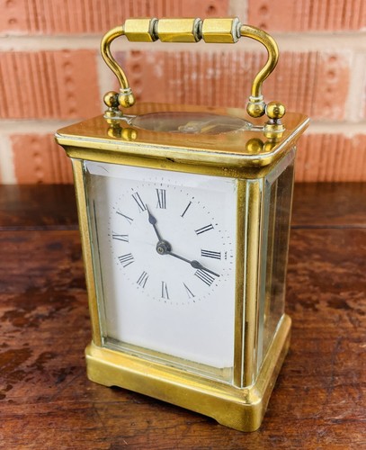 Antique French Brass Carriage Desk Clock Jewel 8 Day Movement Richard ...