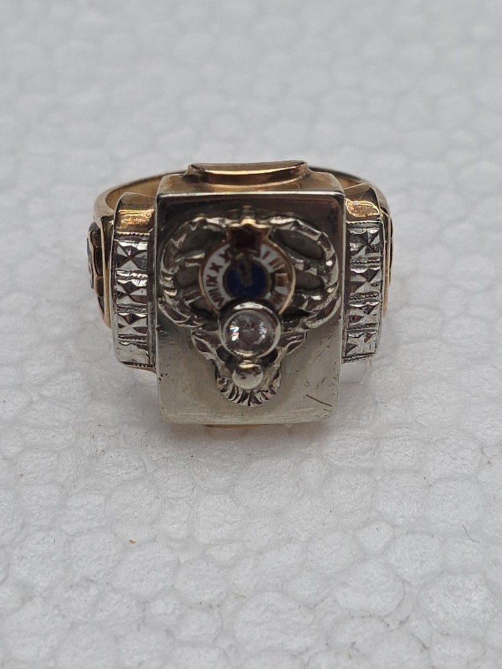 Vintage BPOE Elks Fraternal 10k Gold Diamond Ring Enamel Men’s Signet ...
