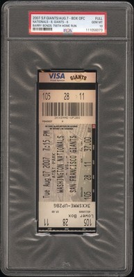 2007 Barry Bonds 756th Home Run All Time Record Full Ticket PSA 10 Gem ...