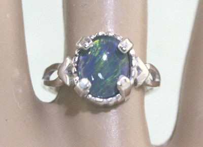 Black Australian Opal Triplet Cabochon 10X8 mm Oval Ring Sterling ...