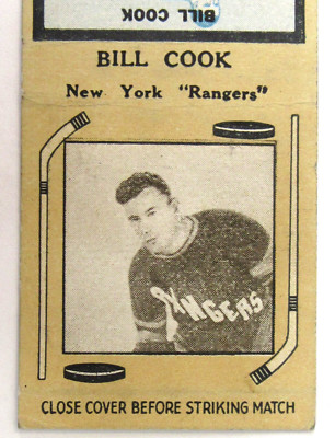 HOF 1936 BILL COOK N.Y. Rangers hockey tan Diamond Matchbook cover w ...