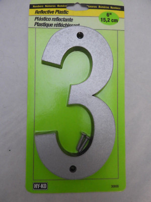 Hy-Ko Address Number #3 Plastic Reflective Silver 6" 30800 | eBay