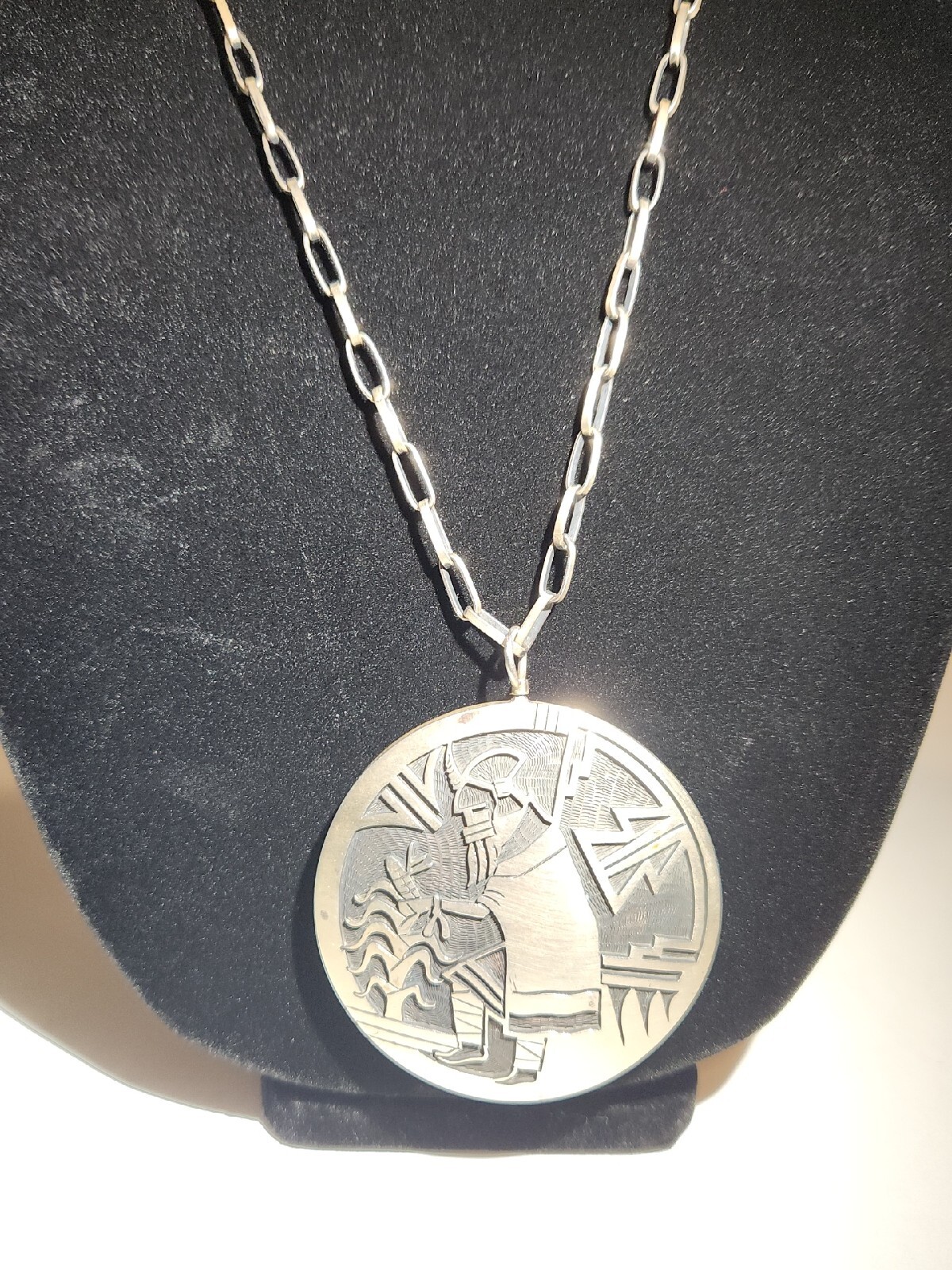 Double Sided Hopi Sterling Silver Native Necklace - Gem