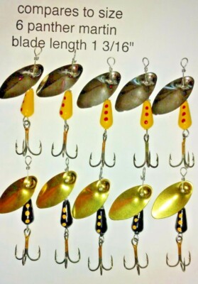 10 size 6 custom inline spinners 5 yellow, 5 black , fishgrub spinners ...