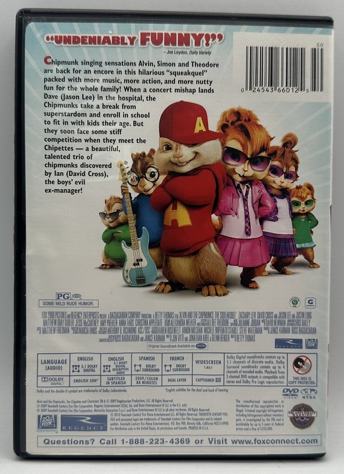 Alvin And The Chipmunks: The Squeakquel DVD Widescreen Animation 2009 ...