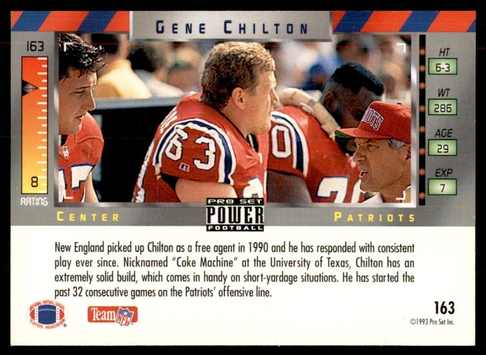 1993 Pro Set Power Gene Chilton New England Patriots #163 | eBay