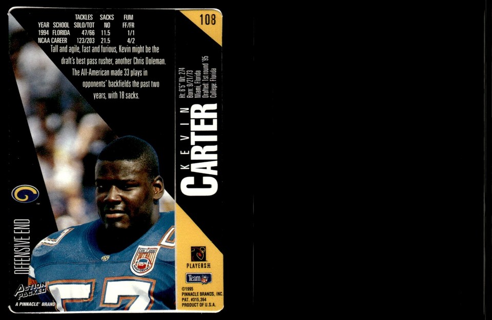 1995 Action Packed Kevin Carter Rookie St. Louis Rams #108 | eBay