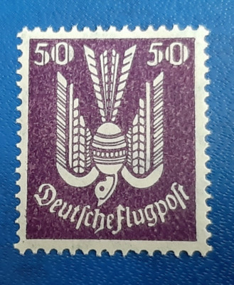 Stamp Germany Reich Air Mail Flugpost Holztaube 50 Pfennig 1922 Mi. 212 ...