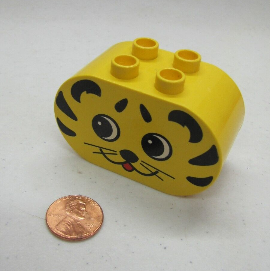 Lego Duplo TIGER CAT FACE HEAD on YELLOW ROUNDED BLOCK Specialty ...