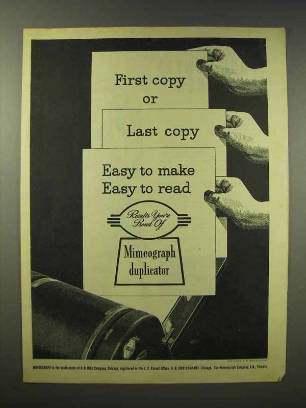 1945 Mimeograph Duplicator Ad - Easy to Read | eBay