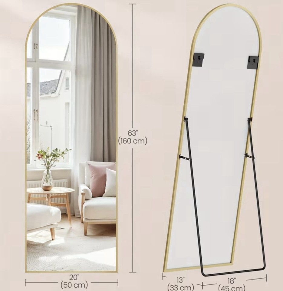 Full-Length Mirror Standing-Elegant Pale Golden Curved New Free ...